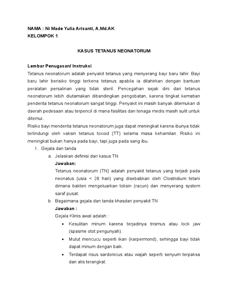 Lembar Kasus Tetanus Neunatorum (Ni Made Yulia Arisanti) | PDF | Sains & Matematika