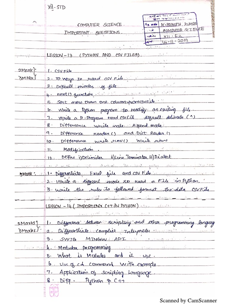 Namma Kalvi 12th Computer Science Important Questions 216120 | PDF