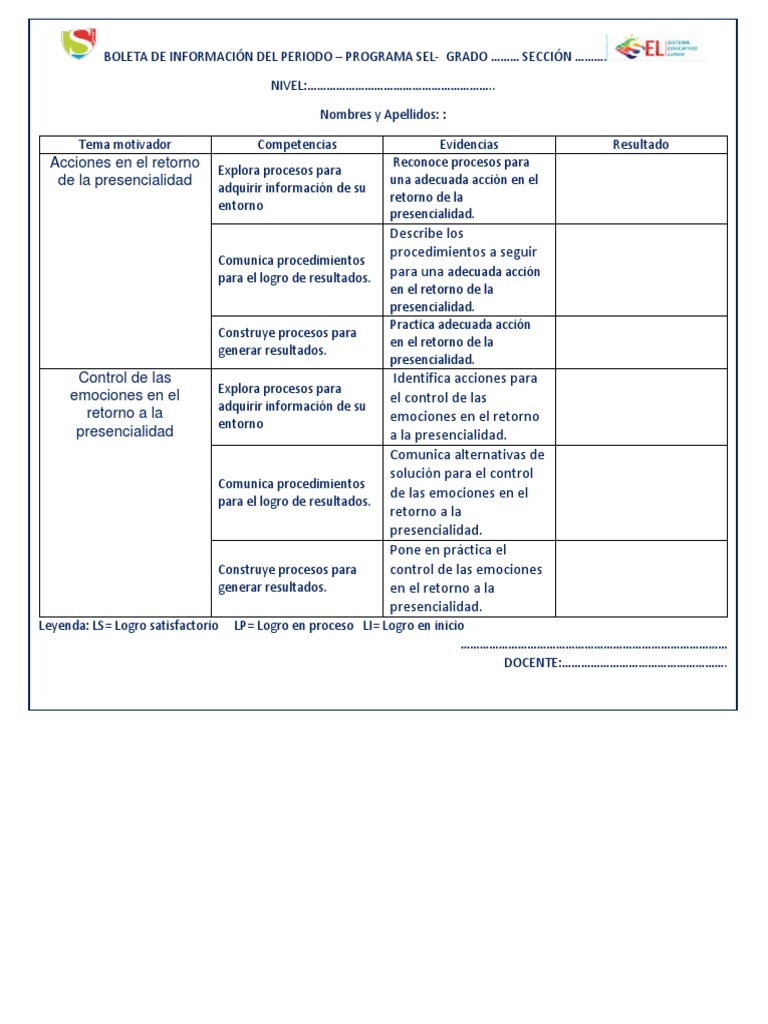 Boleta de Información SEL | PDF | Las emociones | Cognición