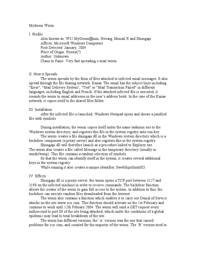 Mydoom Virus | PDF | Windows Registry | Computer Virus