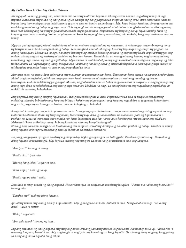 My Father Goes To Court by Carlos Bulosan | PDF