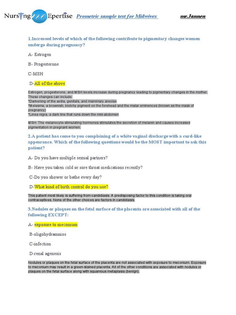 Midwife Prometric Test1 | PDF | Childbirth | Thrombosis