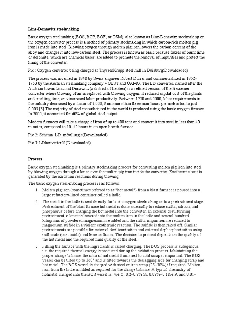 Linz-Donawitz Steelmaking Process Overview | PDF | Steelmaking ...