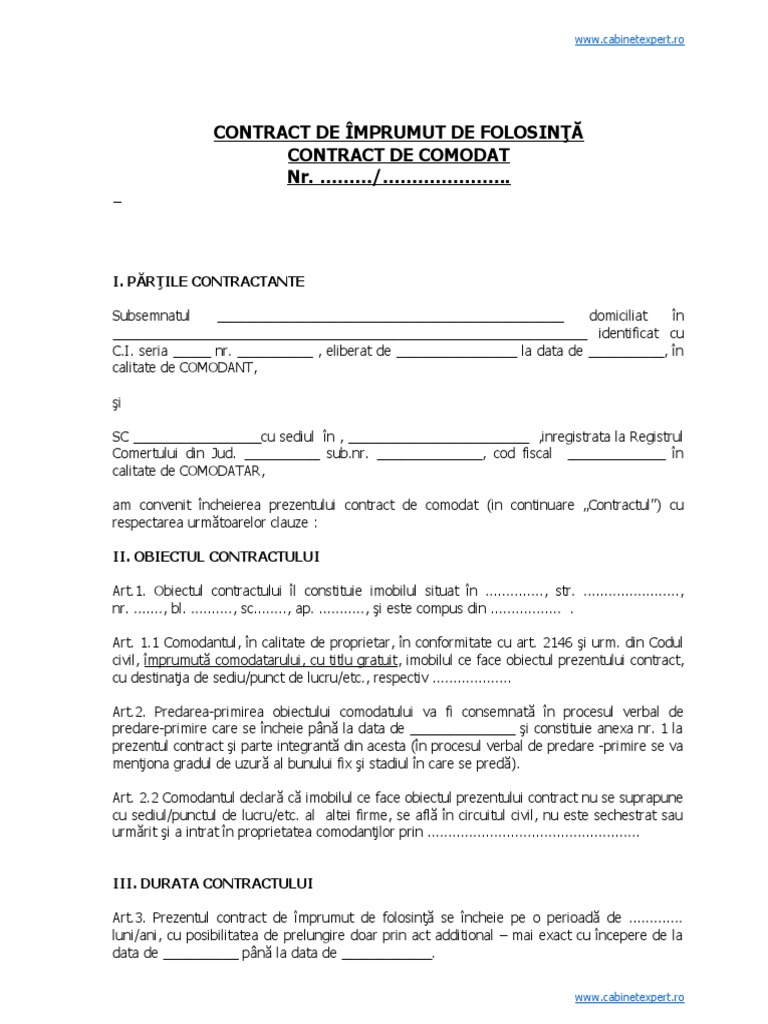Contract de Comodat Model | PDF