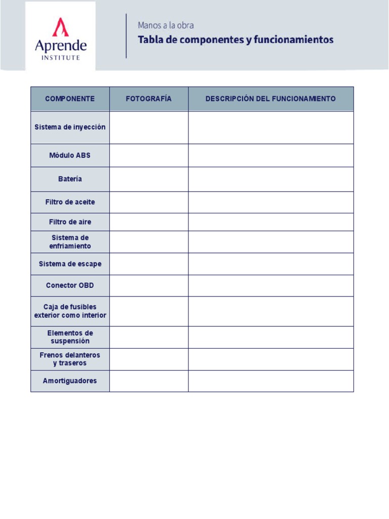 Tabla de Componentes y Funcionamientos | PDF