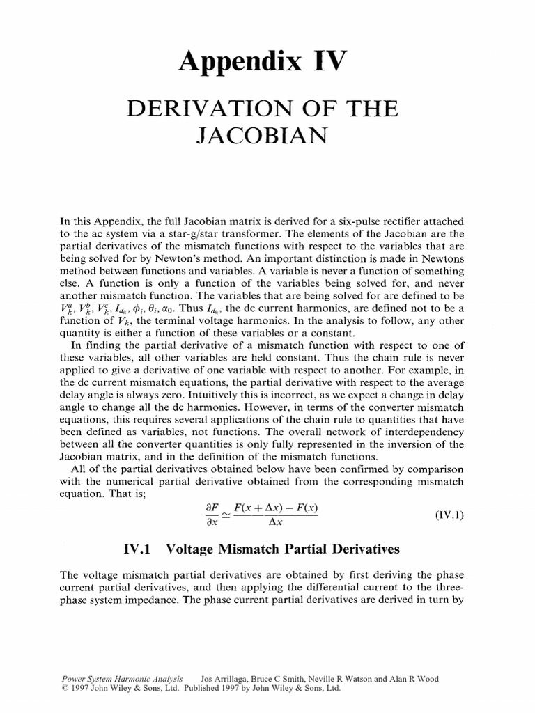 Power System Harmonic Analysis - 1997 - Arrillaga - Appendix IV Derivation of The Jacobian | PDF ...