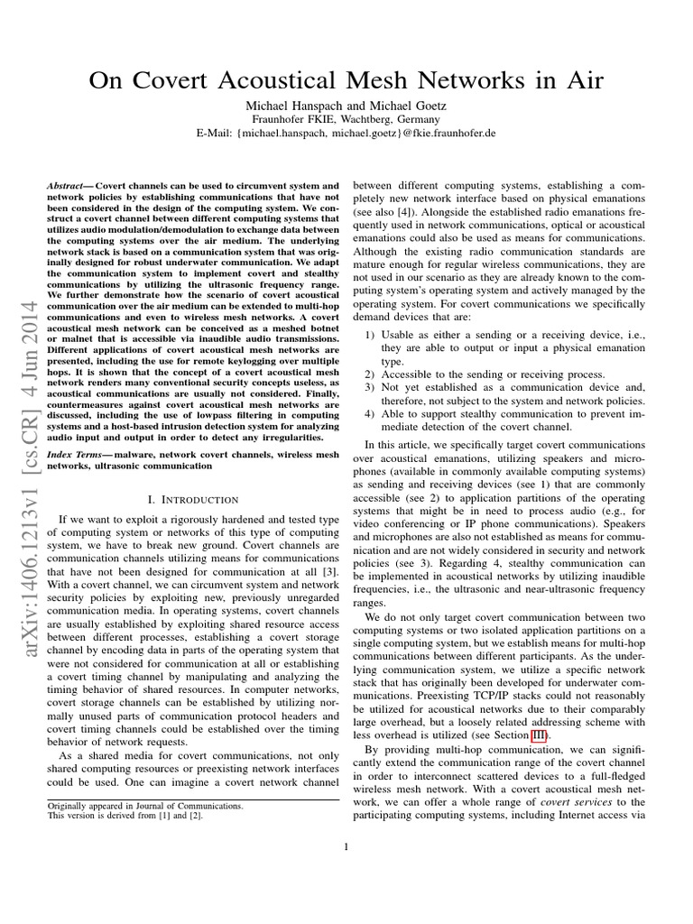 Covert Acoustical Mesh Networks Explained | PDF | Computer Network ...