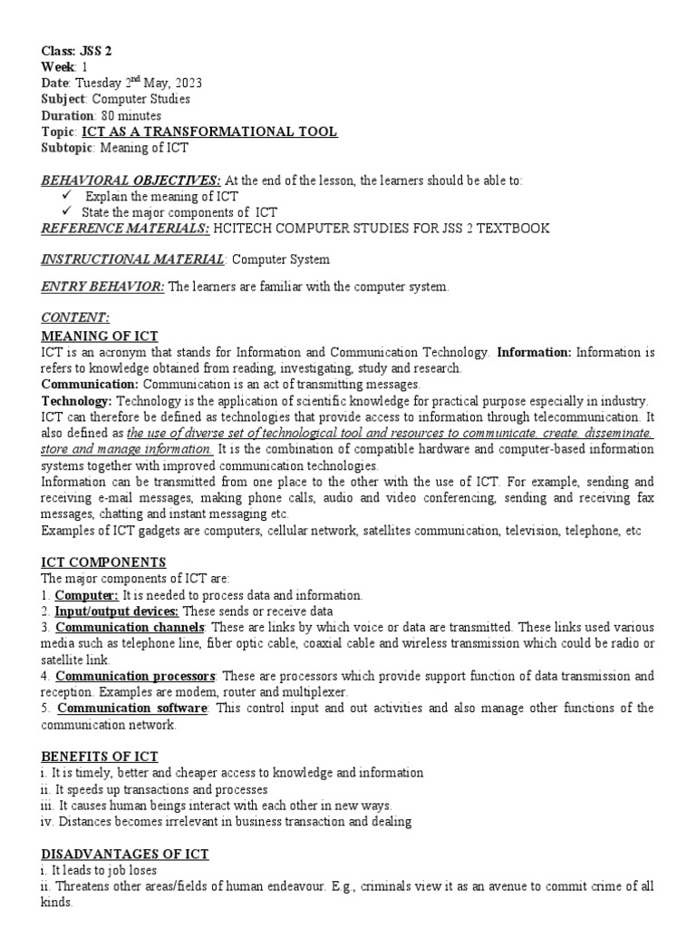 JSS2 Third Term Computer Lesson Notes | PDF | World Wide Web | Internet ...