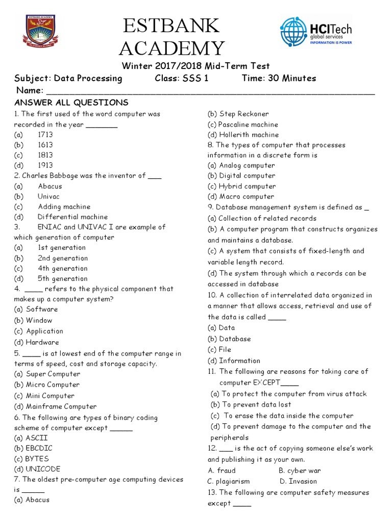 Data Processing Exam Questions 2025 | PDF | Computer Data Storage ...