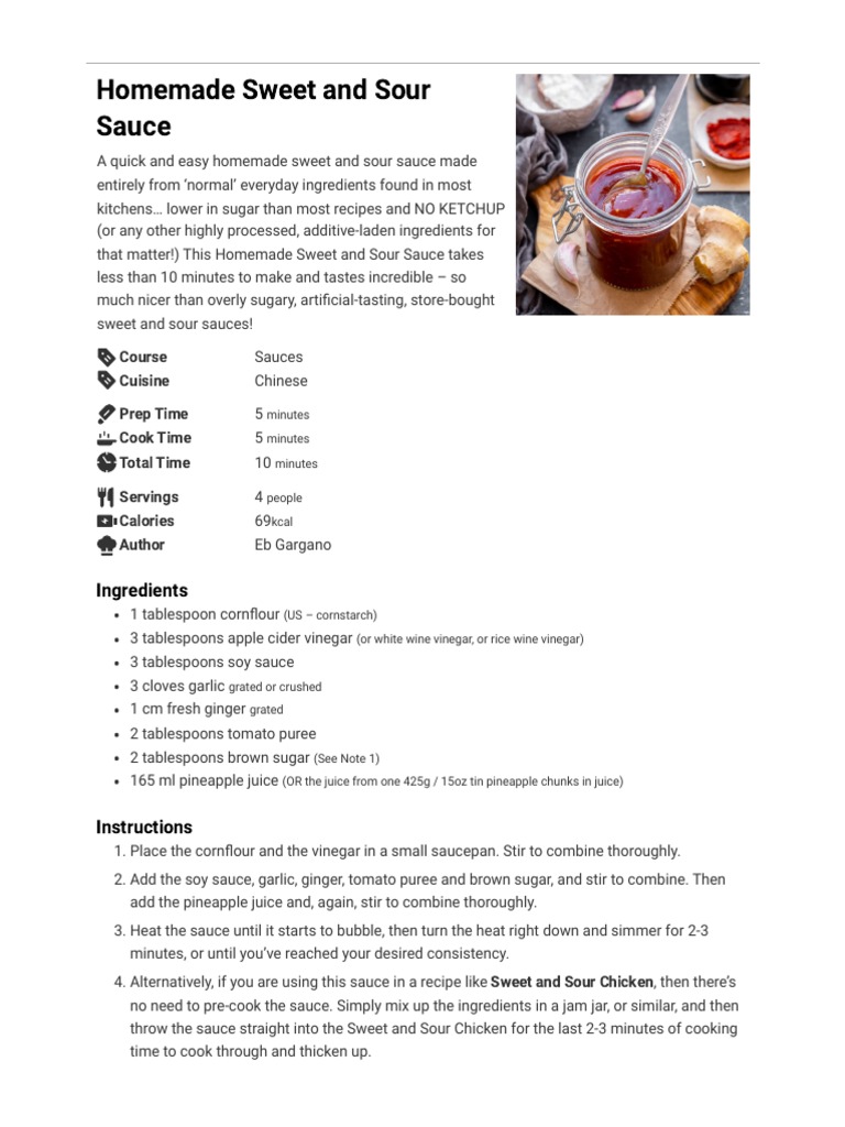 Homemade Sweet and Sour Sauce - Easy Peasy Foodie | PDF | Fat | Sauce