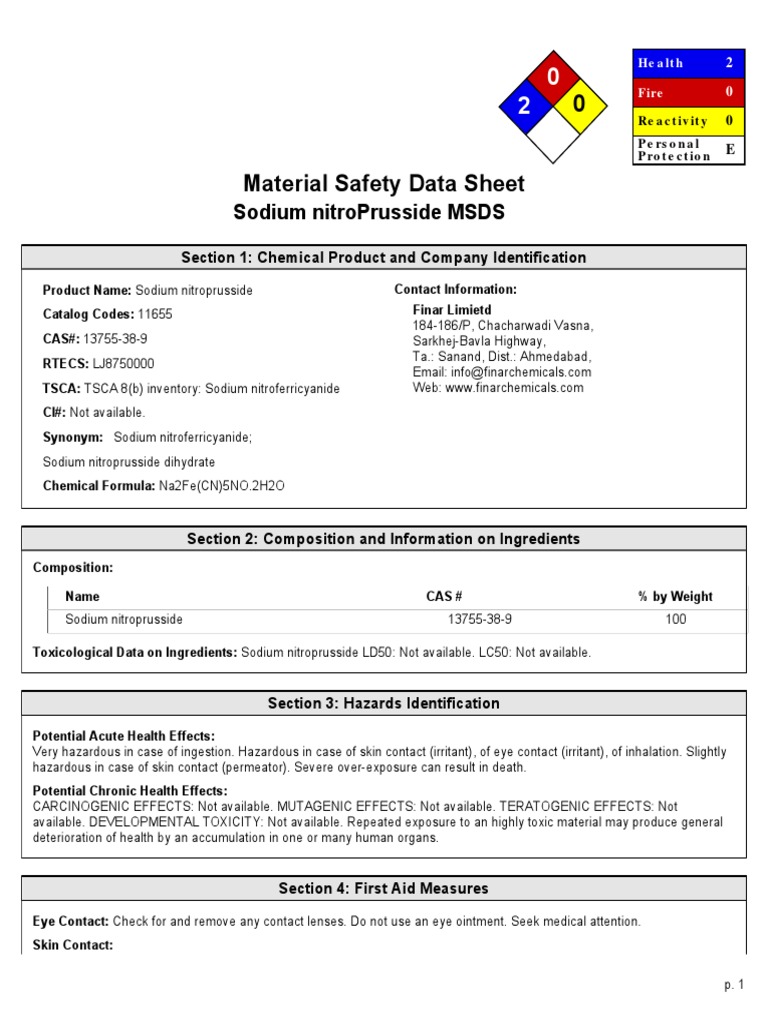 Sodium Nitroprusside | PDF | Personal Protective Equipment | Toxicity