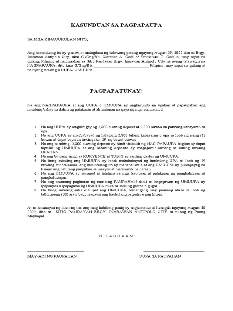 Kasunduan Sa Pagpapaupa | PDF