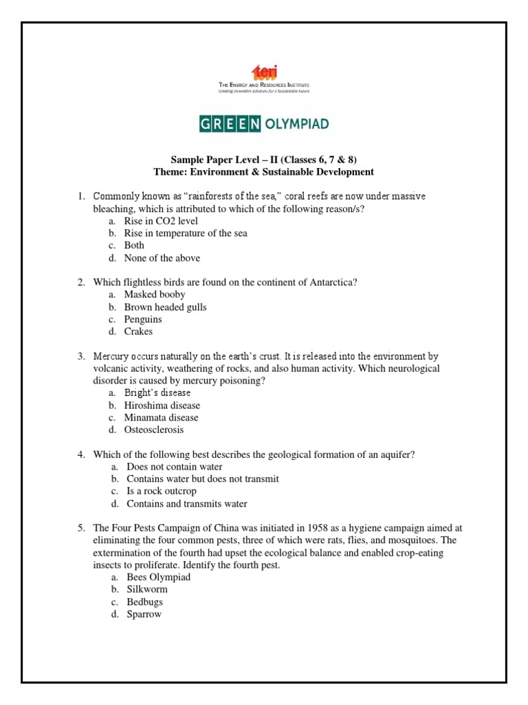 Sample Paper Level 2 v1 2 | PDF | Agriculture | Water