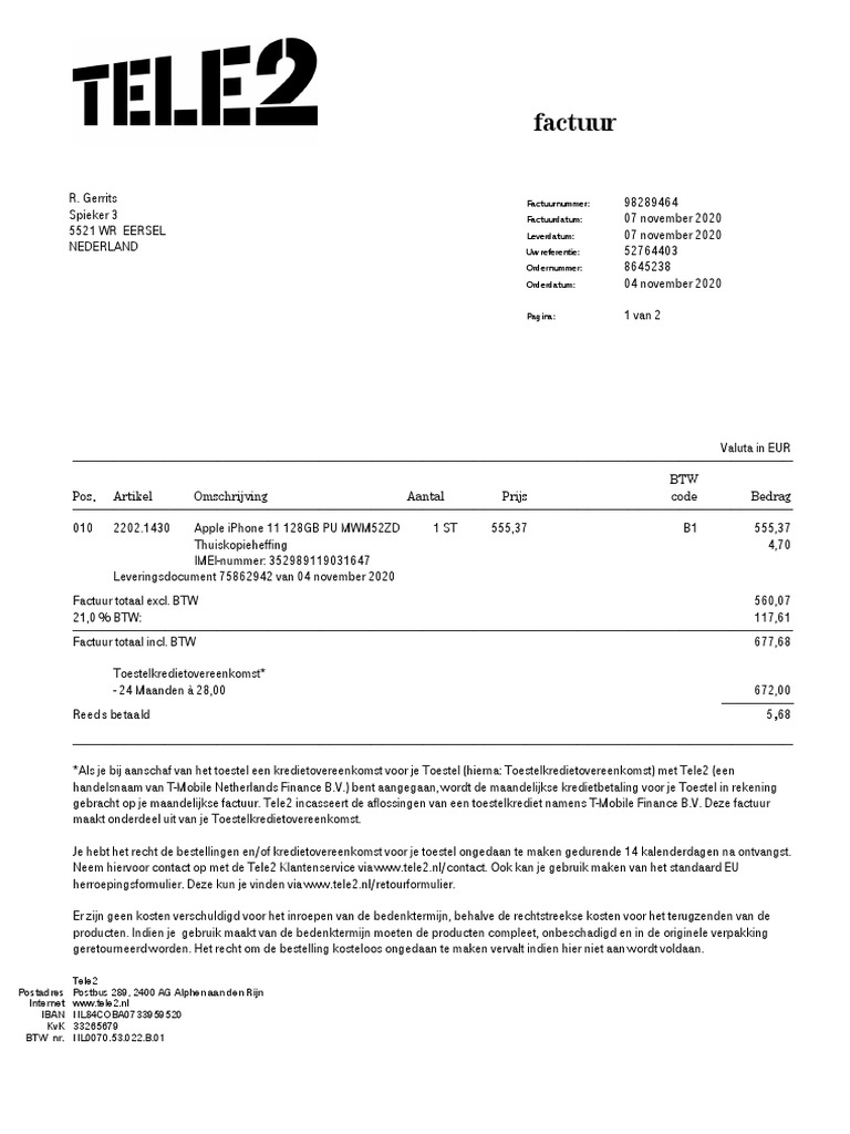 Factuur: Factuurnummer: Factuurdatum: Leverdatum: Uw Referentie ...