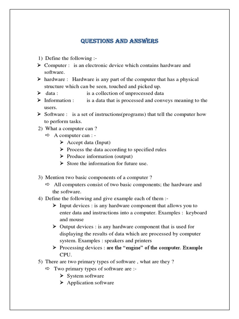 Questions and Answers 2023 | PDF | Operating System | Computer Hardware