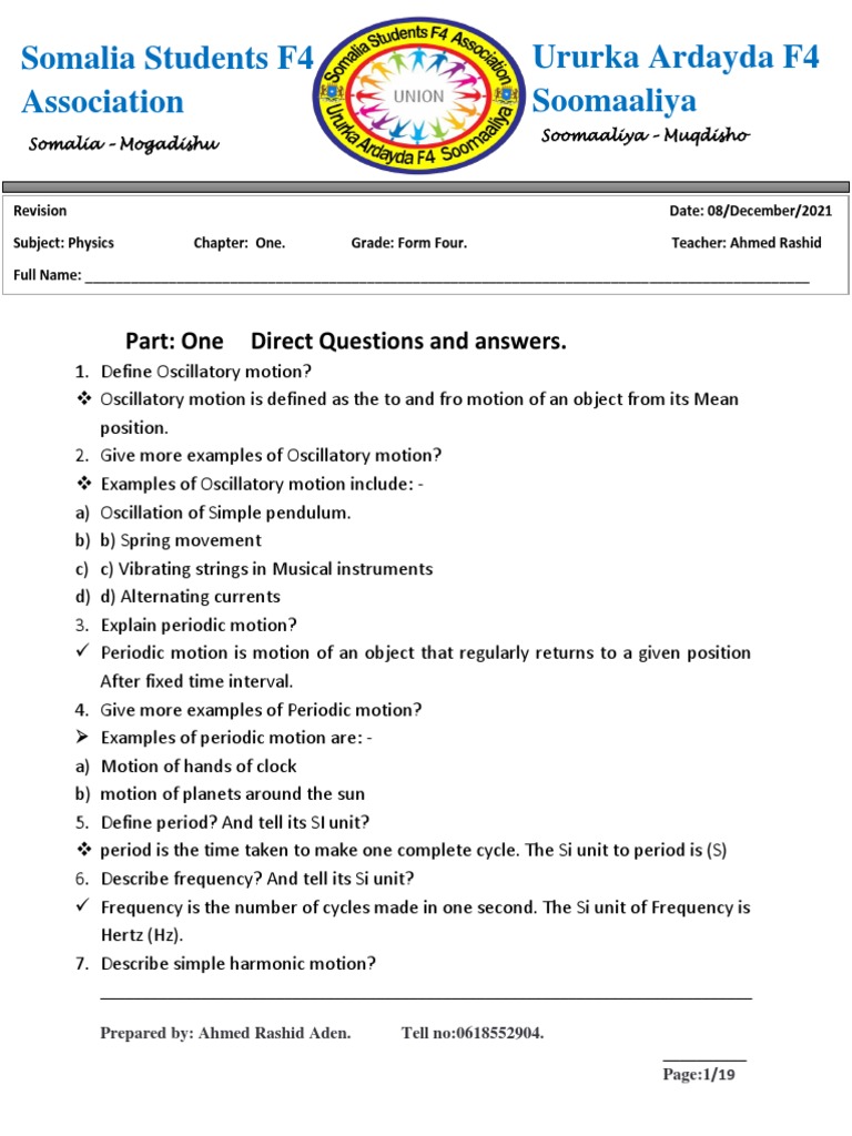 Physics Chapter One Revision F4 | PDF | Oscillation | Pendulum