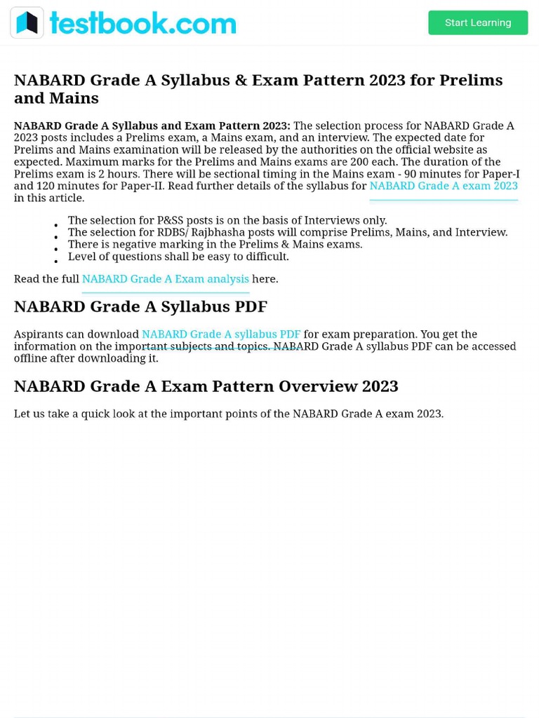 NABARD Grade A Syllabus & Exam Pattern 2023 For Prelims and Mains | PDF