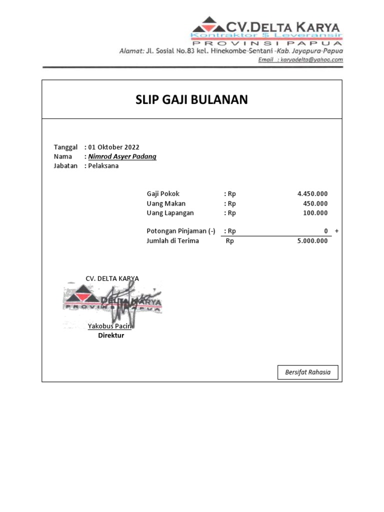 Slip Gaji Karyawan CV. Delta Karya | PDF