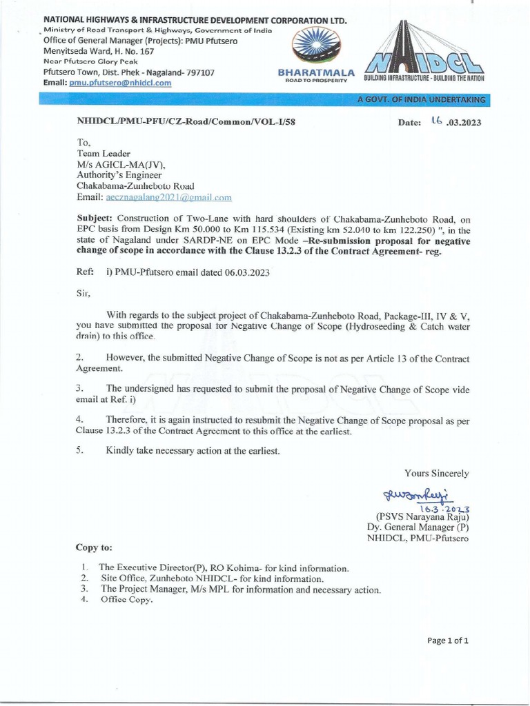 58 Re-Submission Proposal For Negative Change of Scope in Accordance With The Clause 13.2.3 of ...