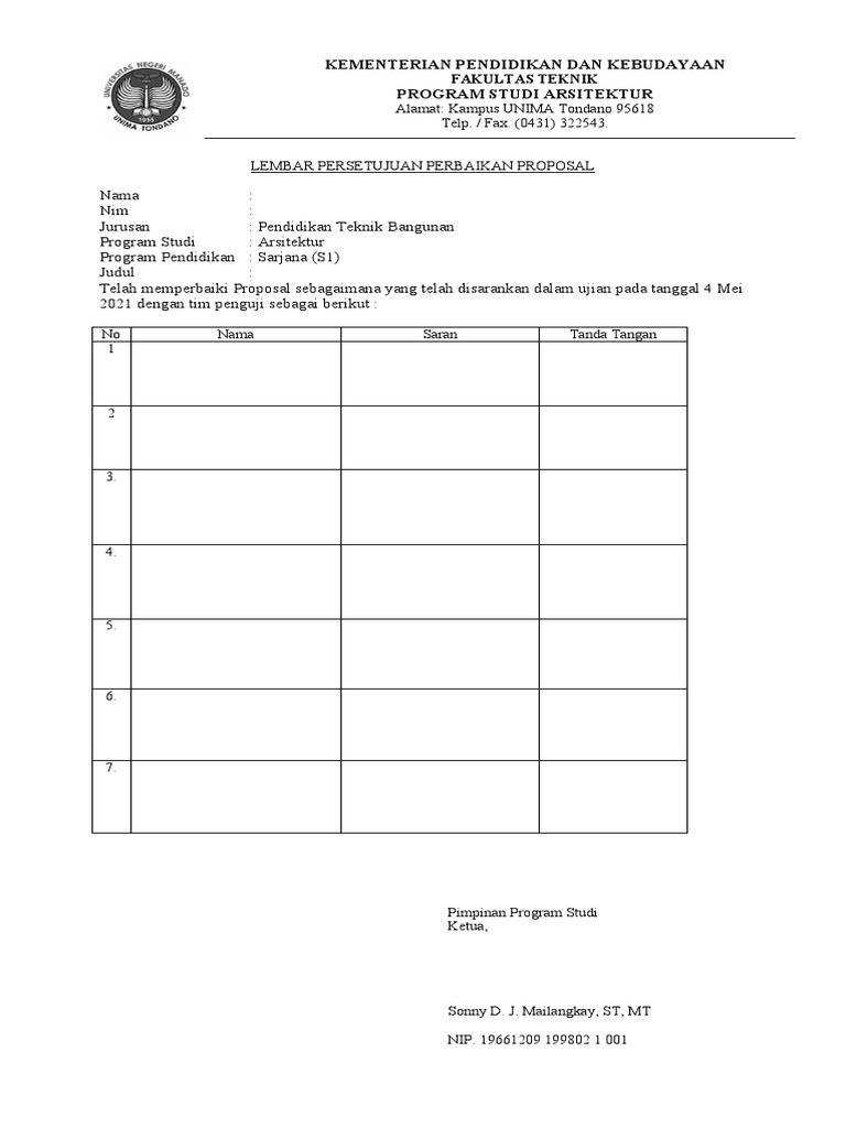 Lembar Persetujuan Perbaikan Proposal | PDF