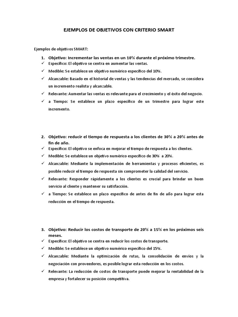 Ejemplos de Objetivos Con Criterio Smart | Descargar gratis PDF ...