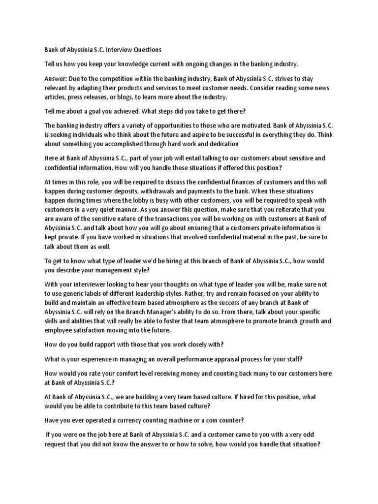 Abyssinia Bank Exam Questions and Answers PDF | PDF | Banks | Sales