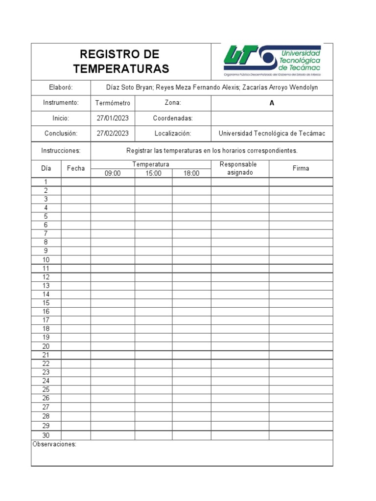 Registro de Temperaturas | PDF
