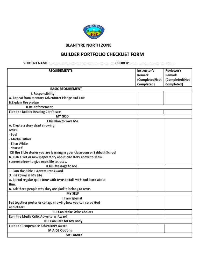 Builder Checklist Pdf