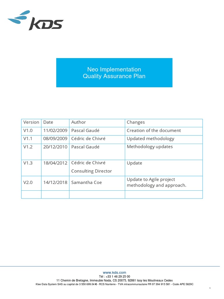 KDS Quality Assurance Plan V2.0 | PDF | Business | Finance & Money ...