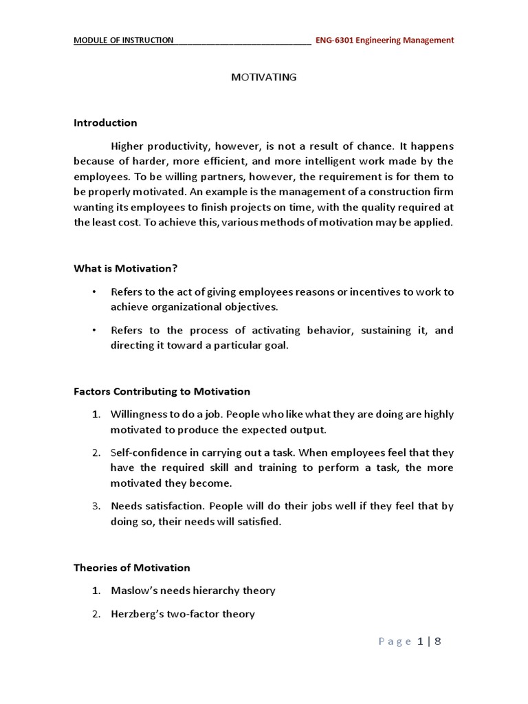 Week 8 - Module 7 - Motivating | PDF | Motivational | Motivation