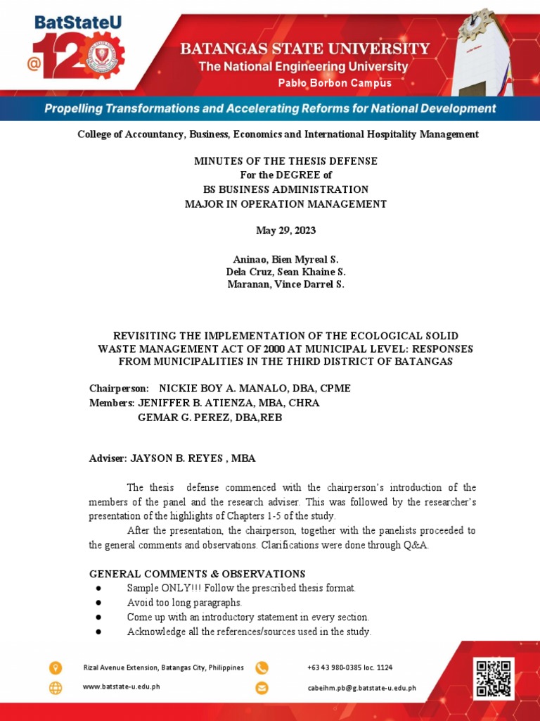Minutes UG Thesis Defense | PDF | Waste Management | Sustainability