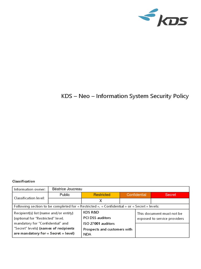 KDS-Neo-Information System Security Policy-V2.0 | PDF