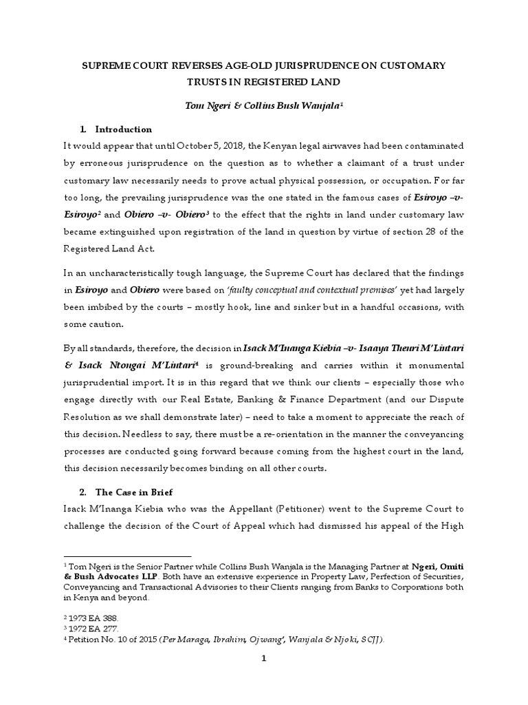 Supreme Court Decision On Customary Trusts Paper by Tom Bush | PDF ...