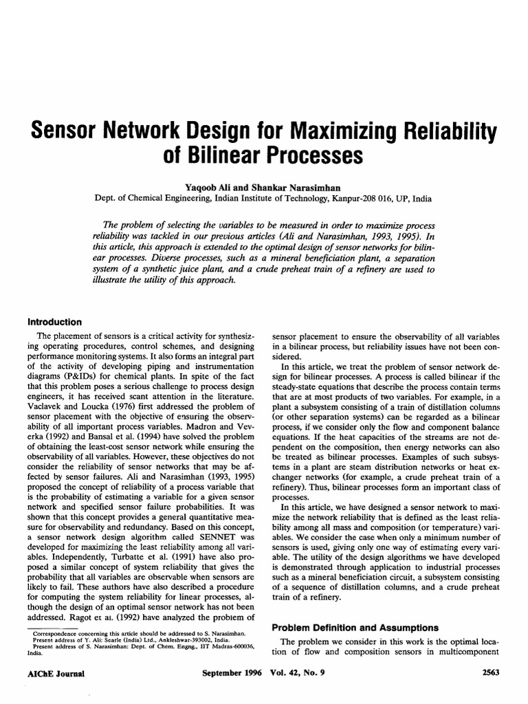 Sensor Network Design For Maximizing Reliability of Bilinear Processes ... Sensor Network Design For Maximizing Reliability of Bilinear Processes ...