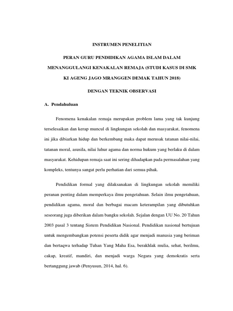 Contoh Format Observasi Peran Guru | PDF