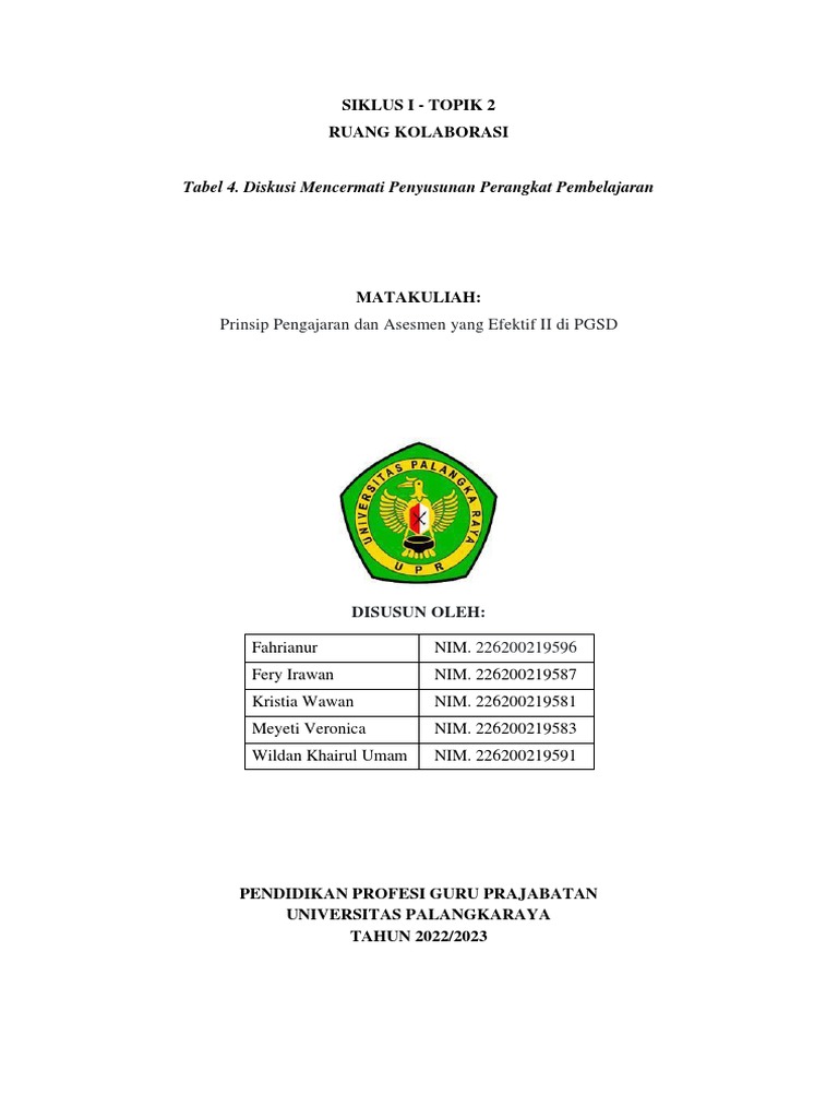 Tabel 4. Diskusi Mencermati Penyusunan Perangkat Pembelajaran KEL. PPL SDN 1LANGKAI | PDF