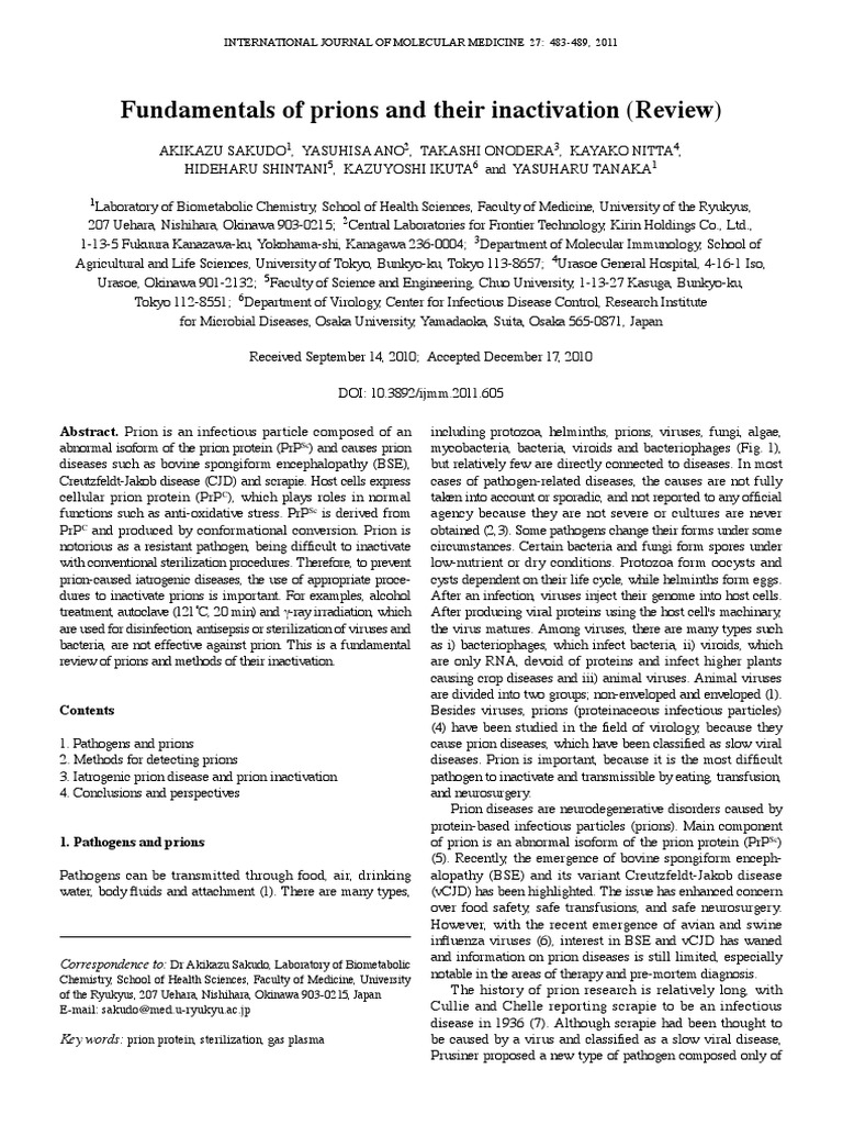 Fundamentals of Prions and Their Inactivation (Review) | PDF | Pathogen | Immunology