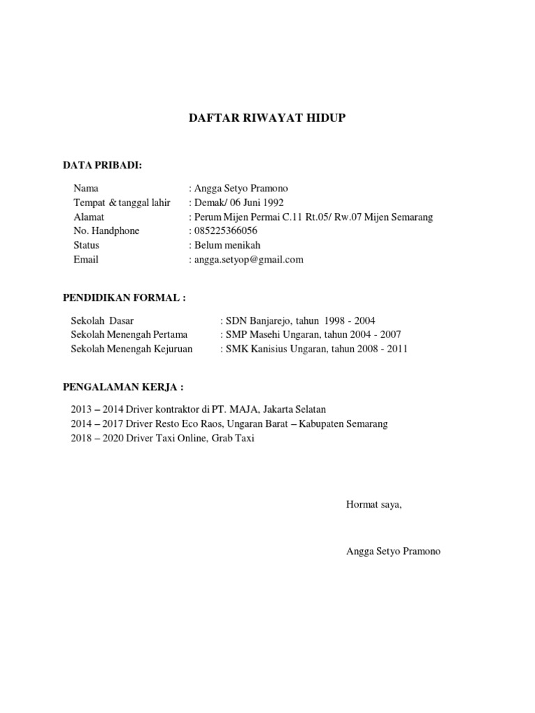 CV Angga Setyo Pramono | PDF