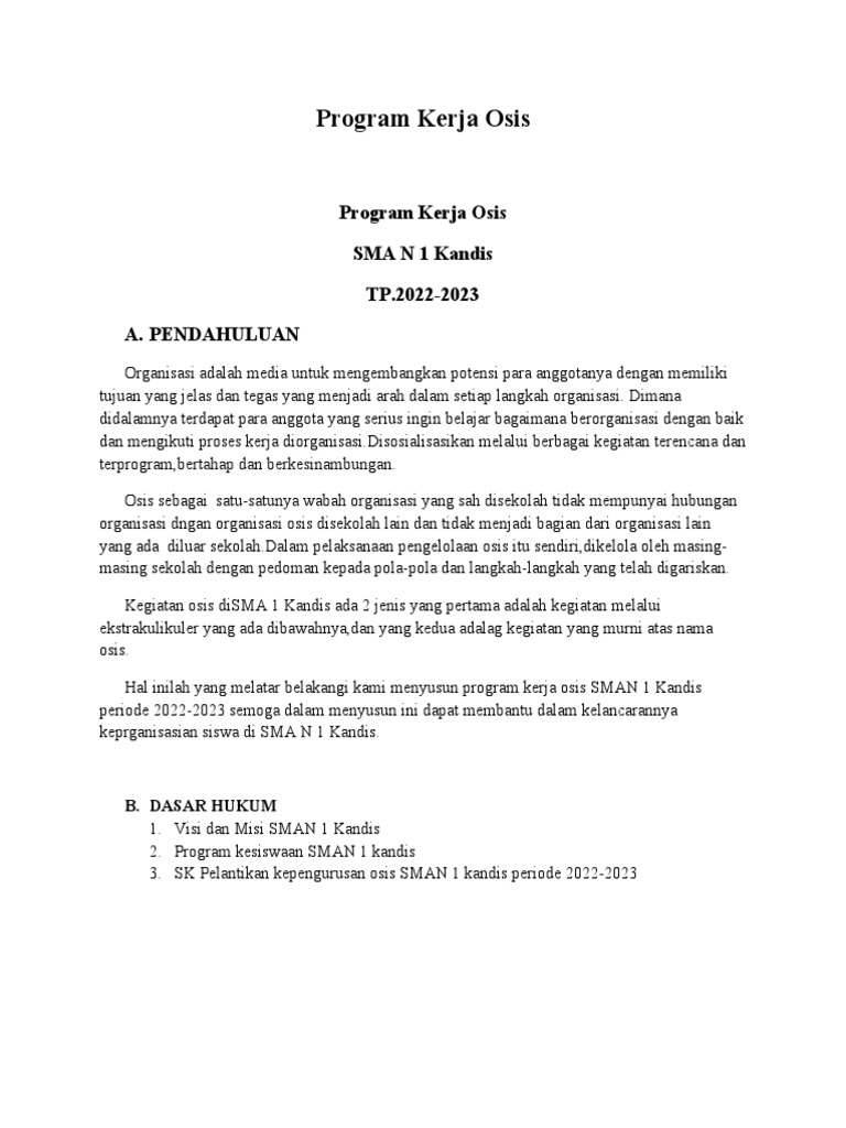 Program Kerja Osis SMA 1 | PDF
