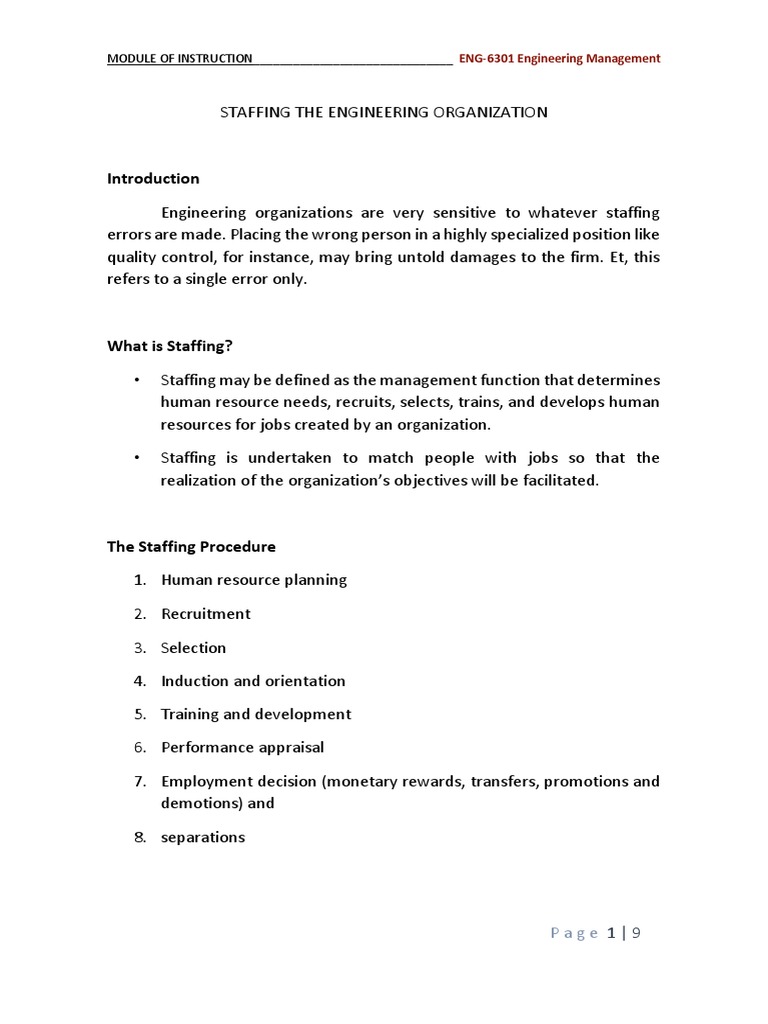Week 6 - Module 5-Staffing The Engineering Organization | PDF | Recruitment | Time Series
