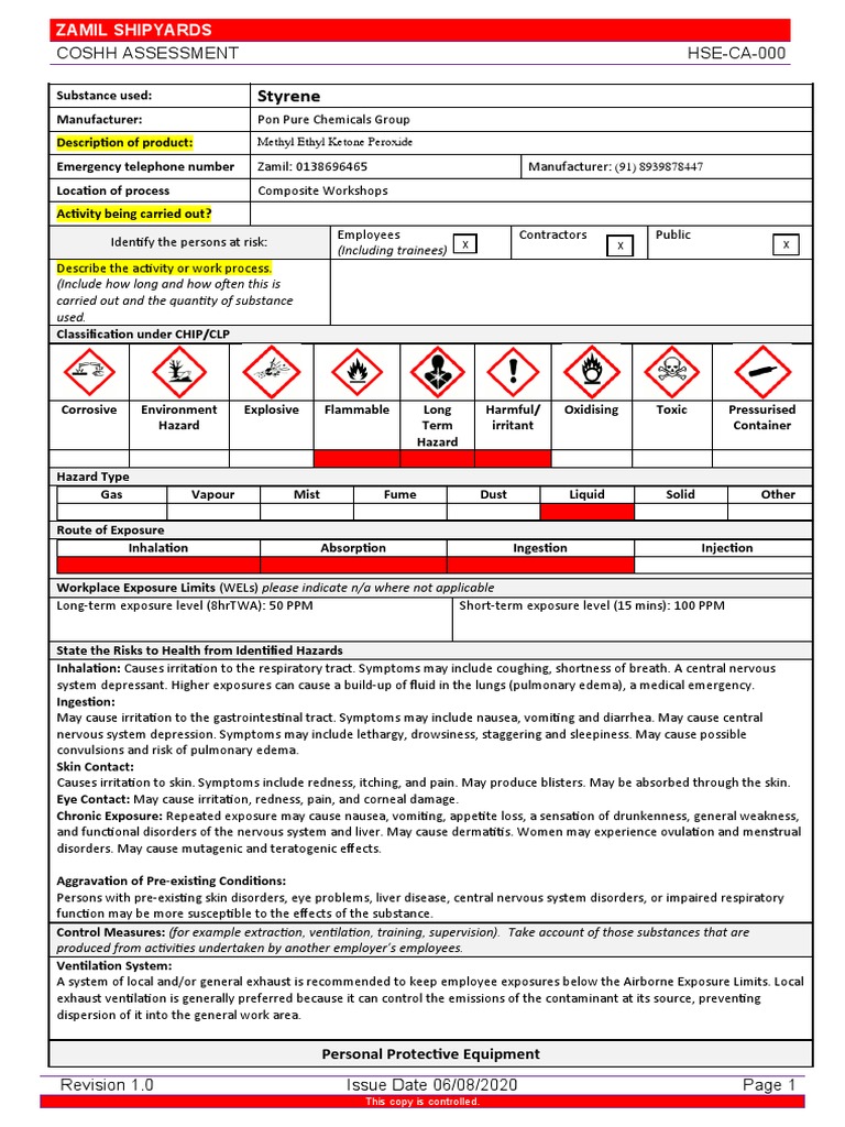 HSE-CA - Styrene | PDF | Personal Protective Equipment | Breathing