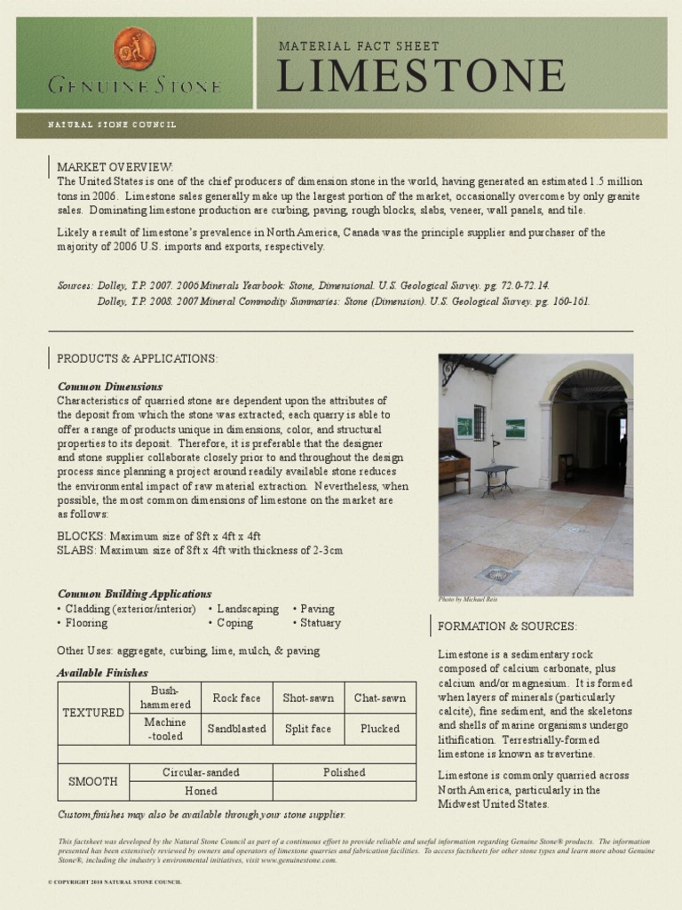 Gs Limestone Fact Sheet | PDF | Limestone | Rock (Geology)