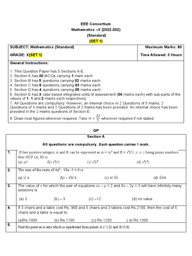 Final Maths Q P SET 3 | PDF | Triangle | Area