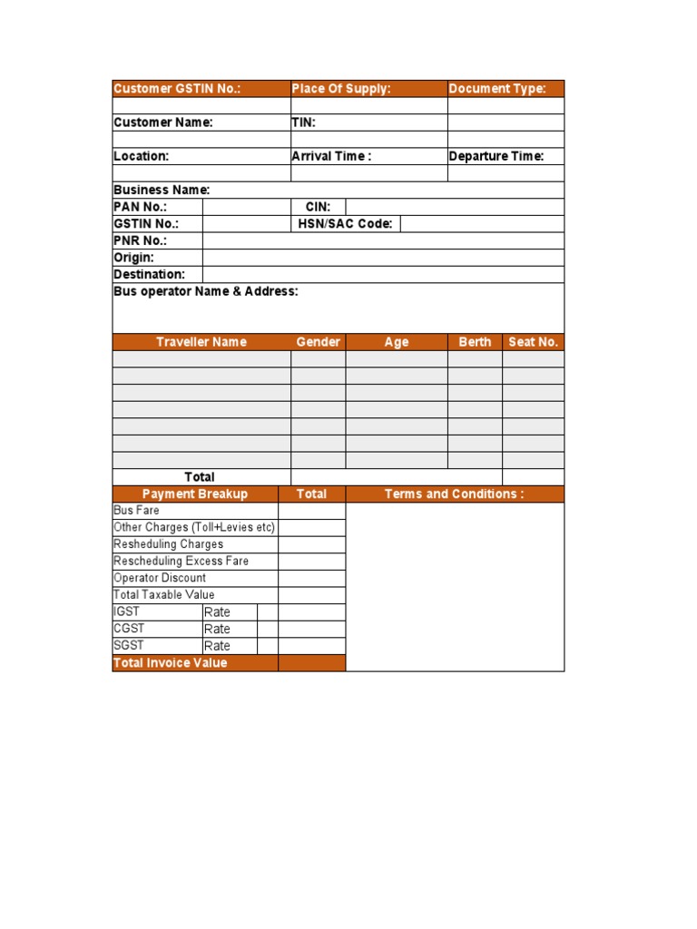 Bus Ticket Format in Excel | PDF