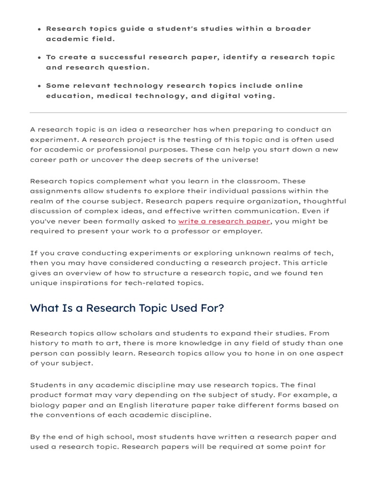 Unique Research Topics in Technology | PDF | Educational Technology ...