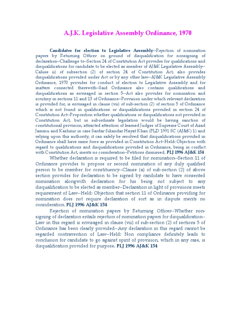 A.J.K. Legislative Assembly Ordinance, 1970 | PDF | Public Law ...
