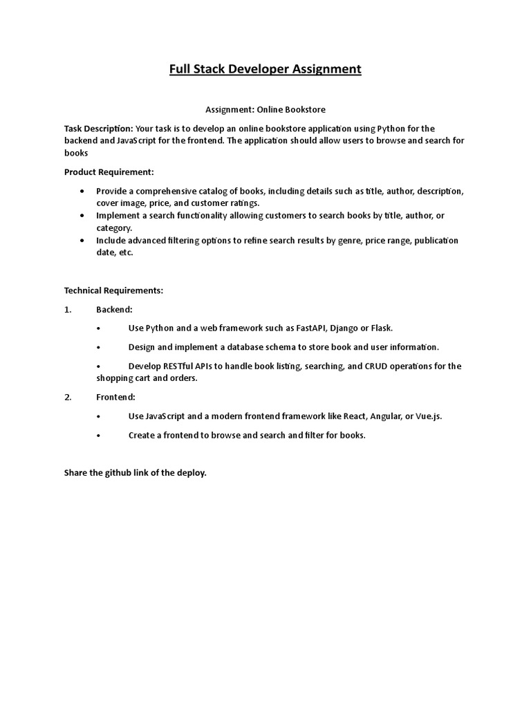 Full Stack Developer Assignment | PDF