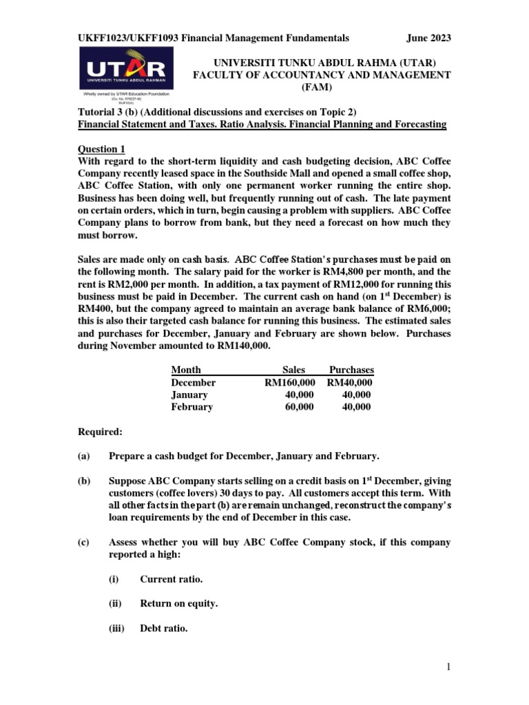 Tutorial Questions FMF June 2022 Tutorial 3 b - 6 | PDF | Beta (Finance ...