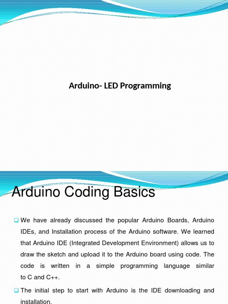 Arduino-LED Programming | PDF | Variable (Computer Science) | Electrical Resistance And Conductance
