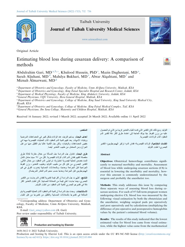 Visual Blood Loss Estimation Accuracy - Directions For Future Research ...